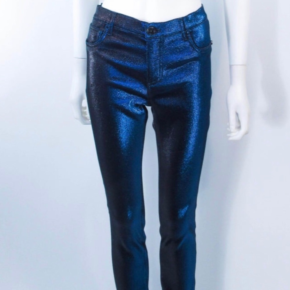 Chanel Iridescent Metallic Blue Stretch Pants - Gem